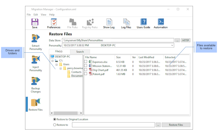 Restore Files - Migration Manager User's Guide